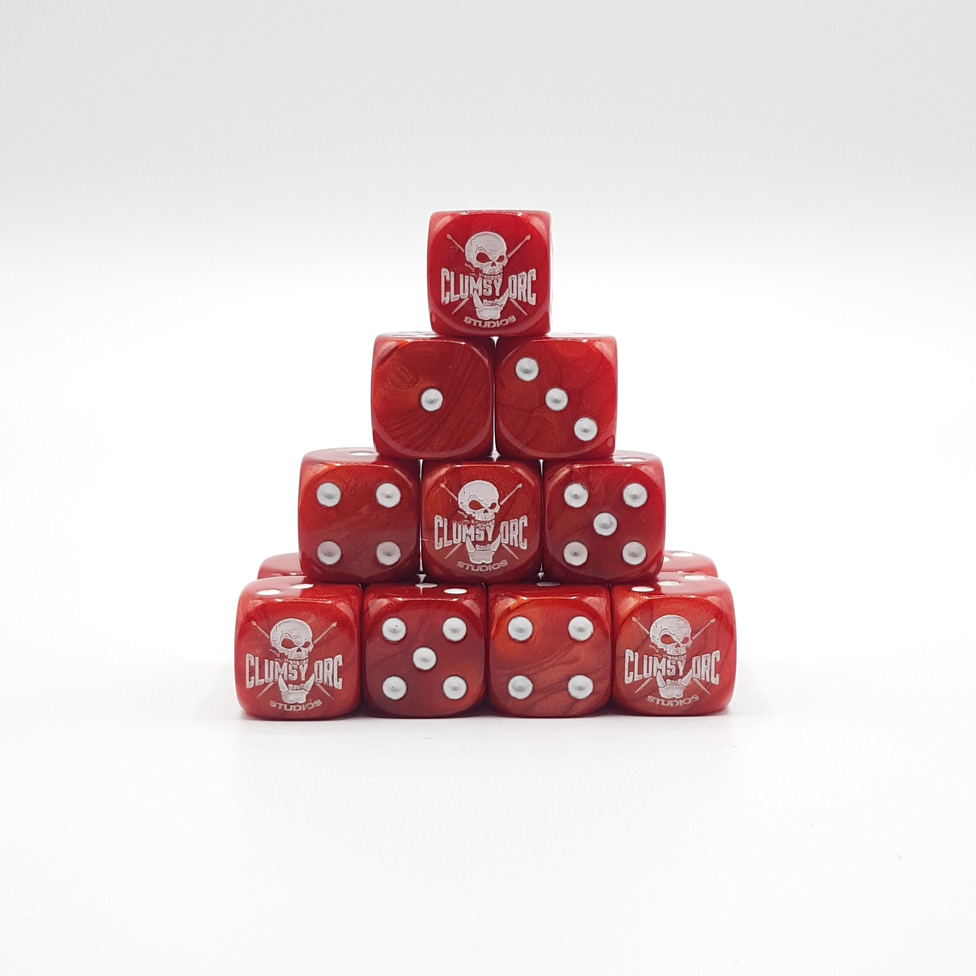 Marble Red Clumsy Orc Dice (20) - Clumsy Orc Studios